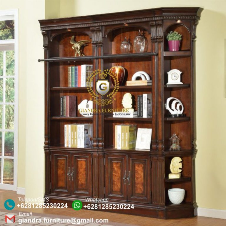 Lemari Buku Jati Klasik Honduras, rak buku jati, furniture jati, lemari ...